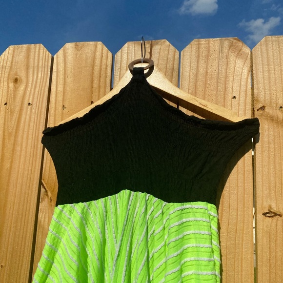 Dresses | Y2k Bright Neon Greenyellow Black Strapless Stress Size ...